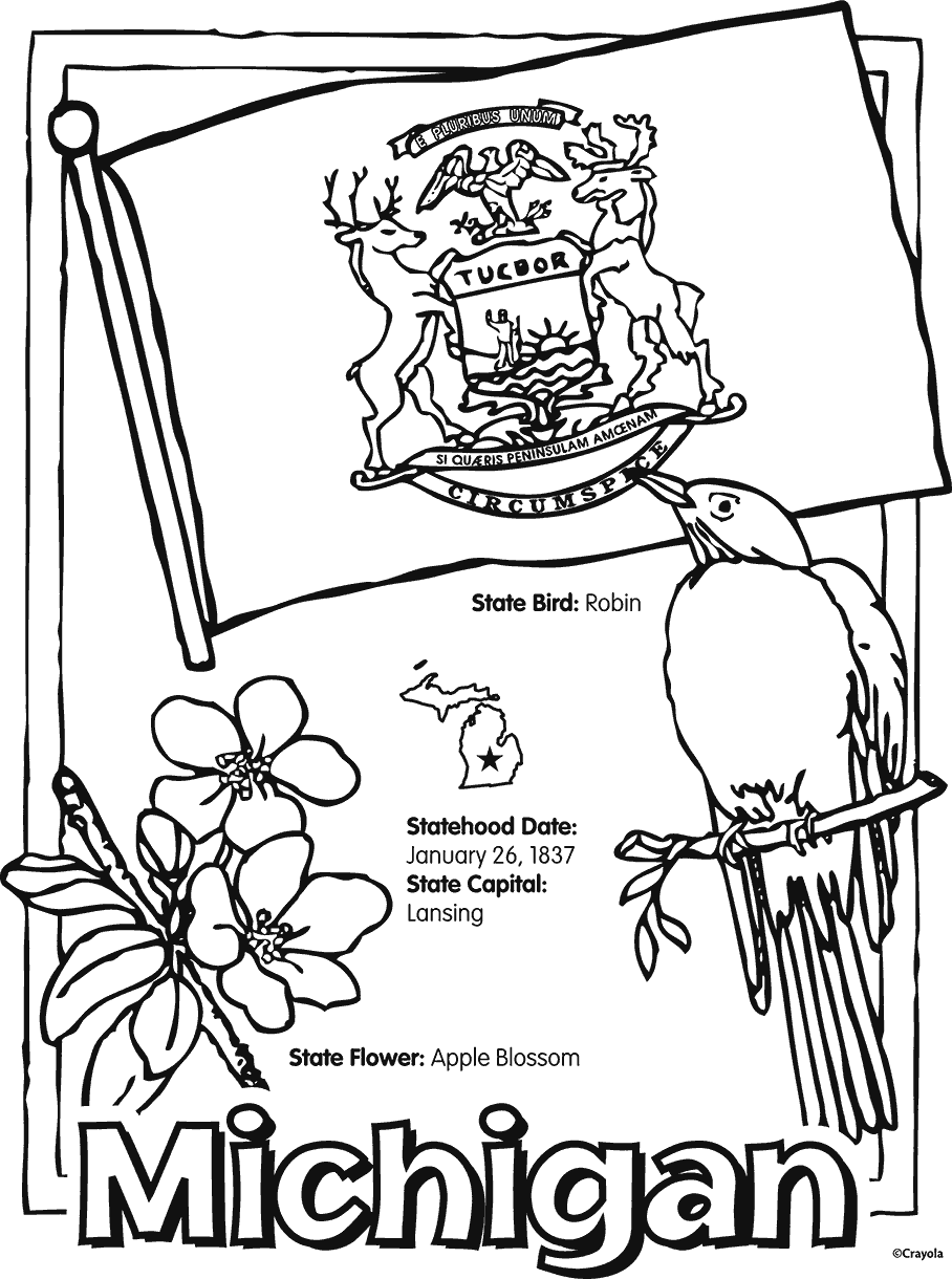 State of Michigan Free Coloring Page
